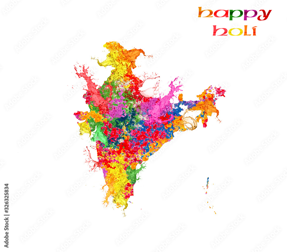 HAPPY HOLI, HOLI SPLASH ON INDIA MAP colourful india map Stock ...