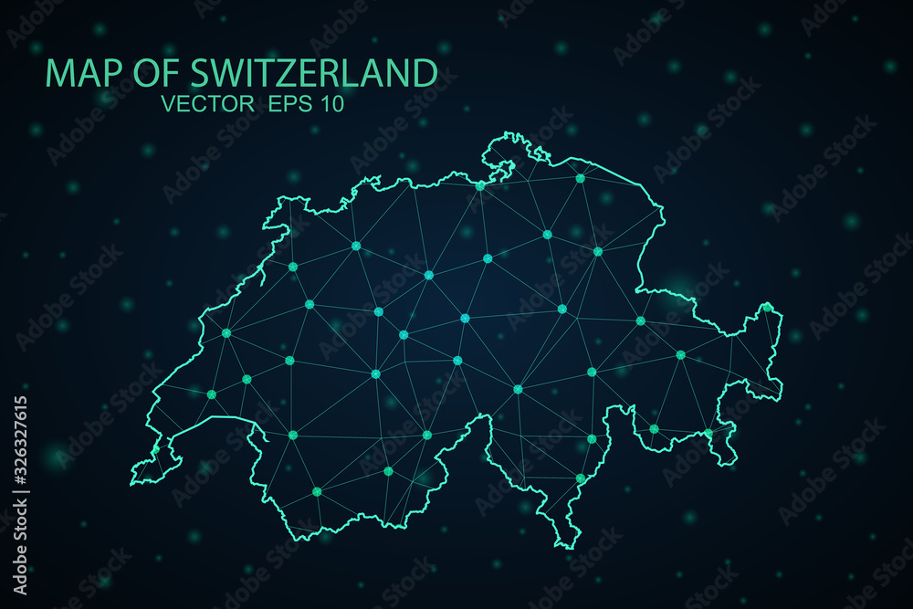 Map of Switzerland. Wire frame 3D mesh polygonal network line, design ...