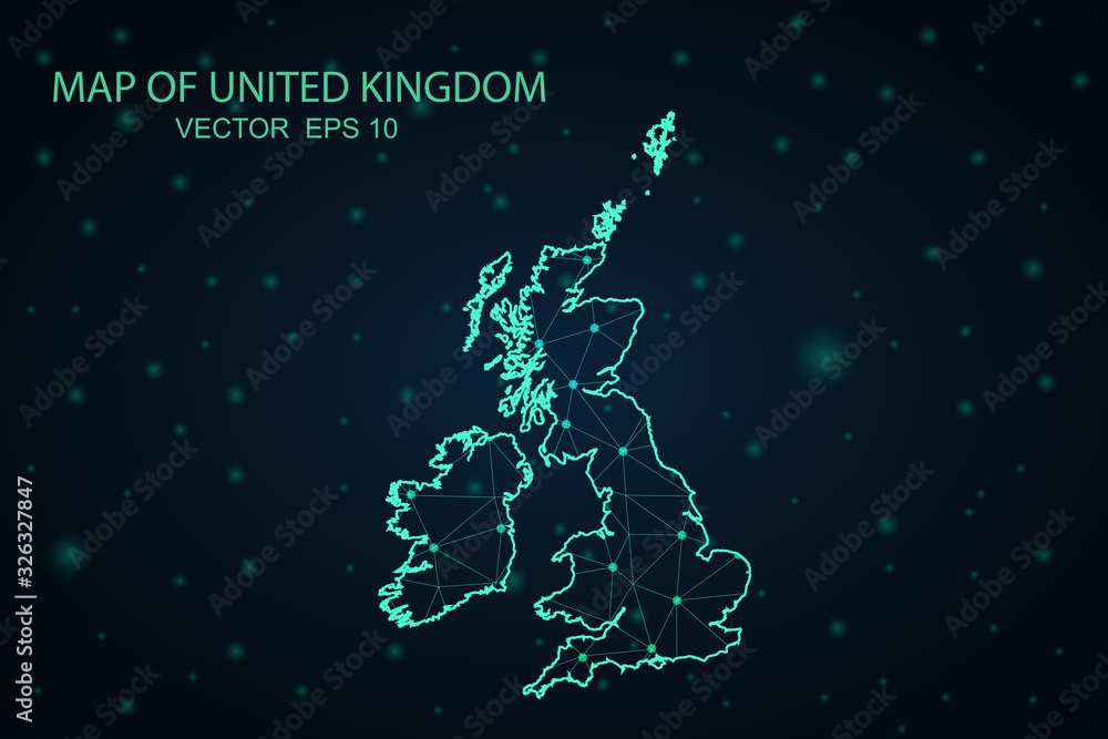 Map of United Kingdom. Wire frame 3D mesh polygonal network line ...