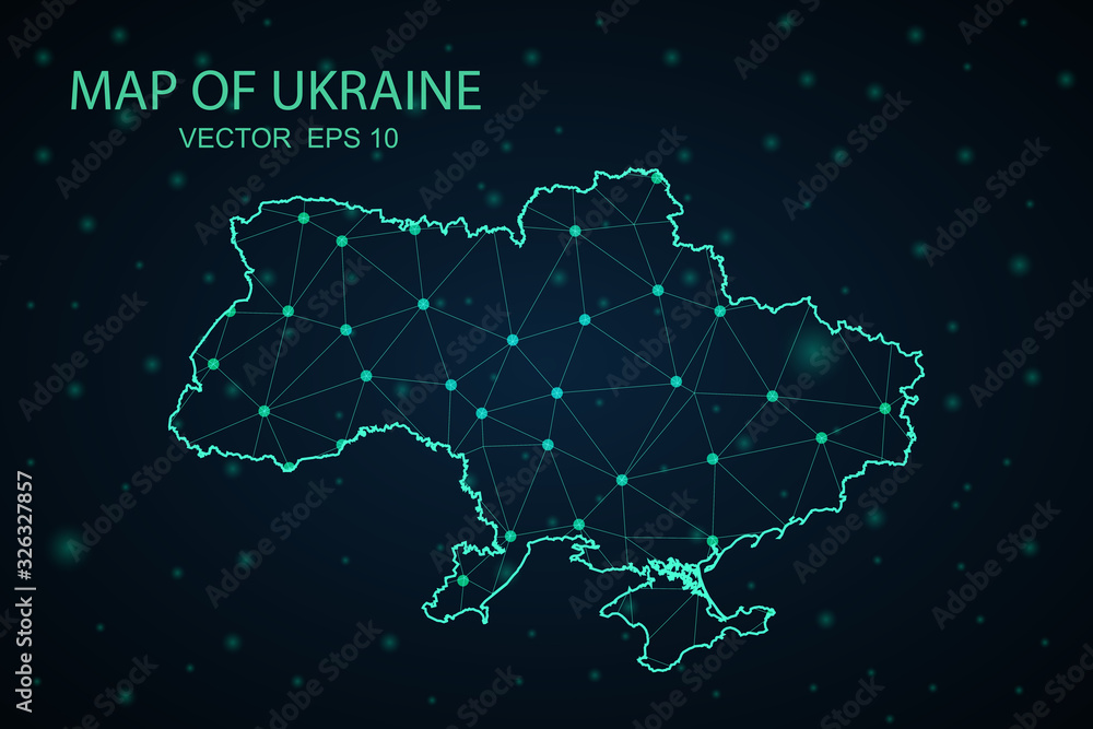 Map of Ukraine. Wire frame 3D mesh polygonal network line, design ...
