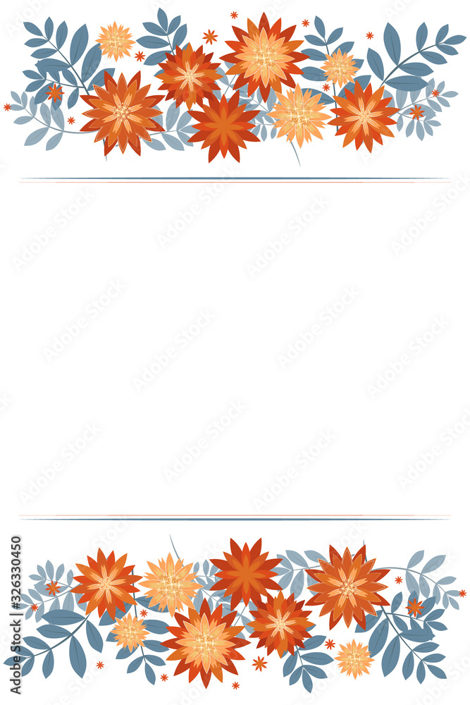 Frame of orange flowers and leaves. Paper style. Template for the ...