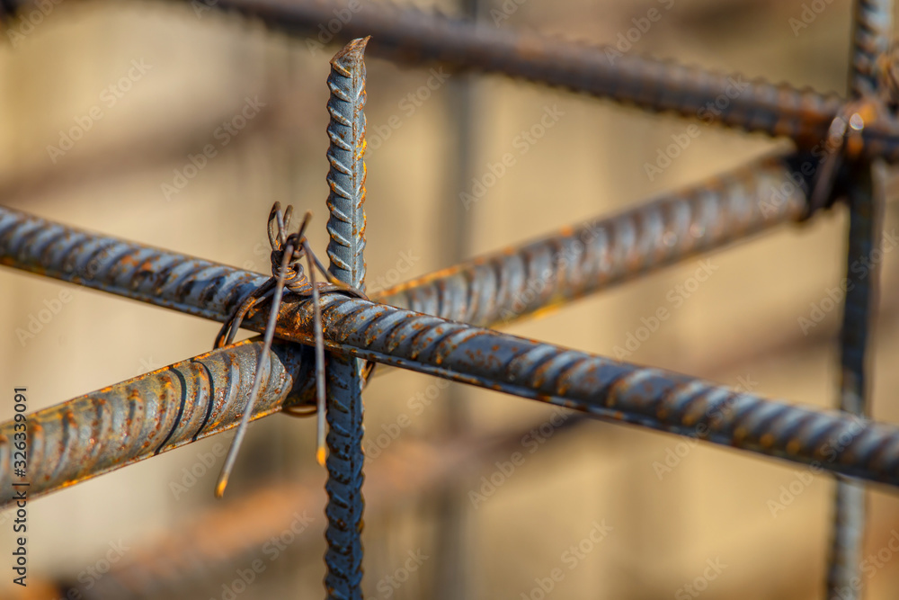 steel rebar for reinforcement concrete at construction site with house ...