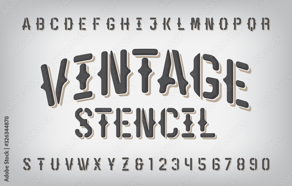 Vintage Stencil alphabet font. Old letters and numbers. Stock vector ...