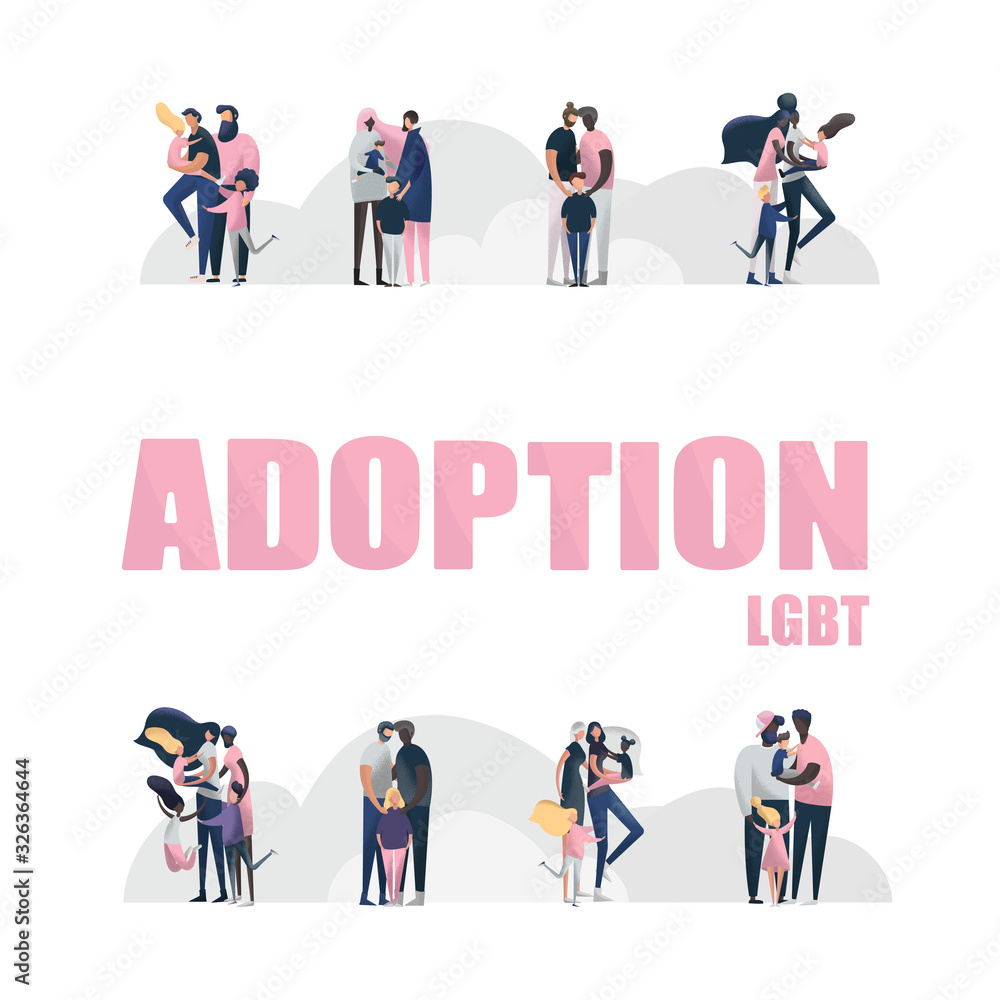 Collection of LGBT families with children. Set of parents and kids ...