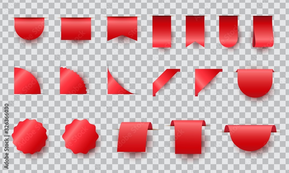 Red realistic ribbon labels set. Blank price tag collection Stock ...