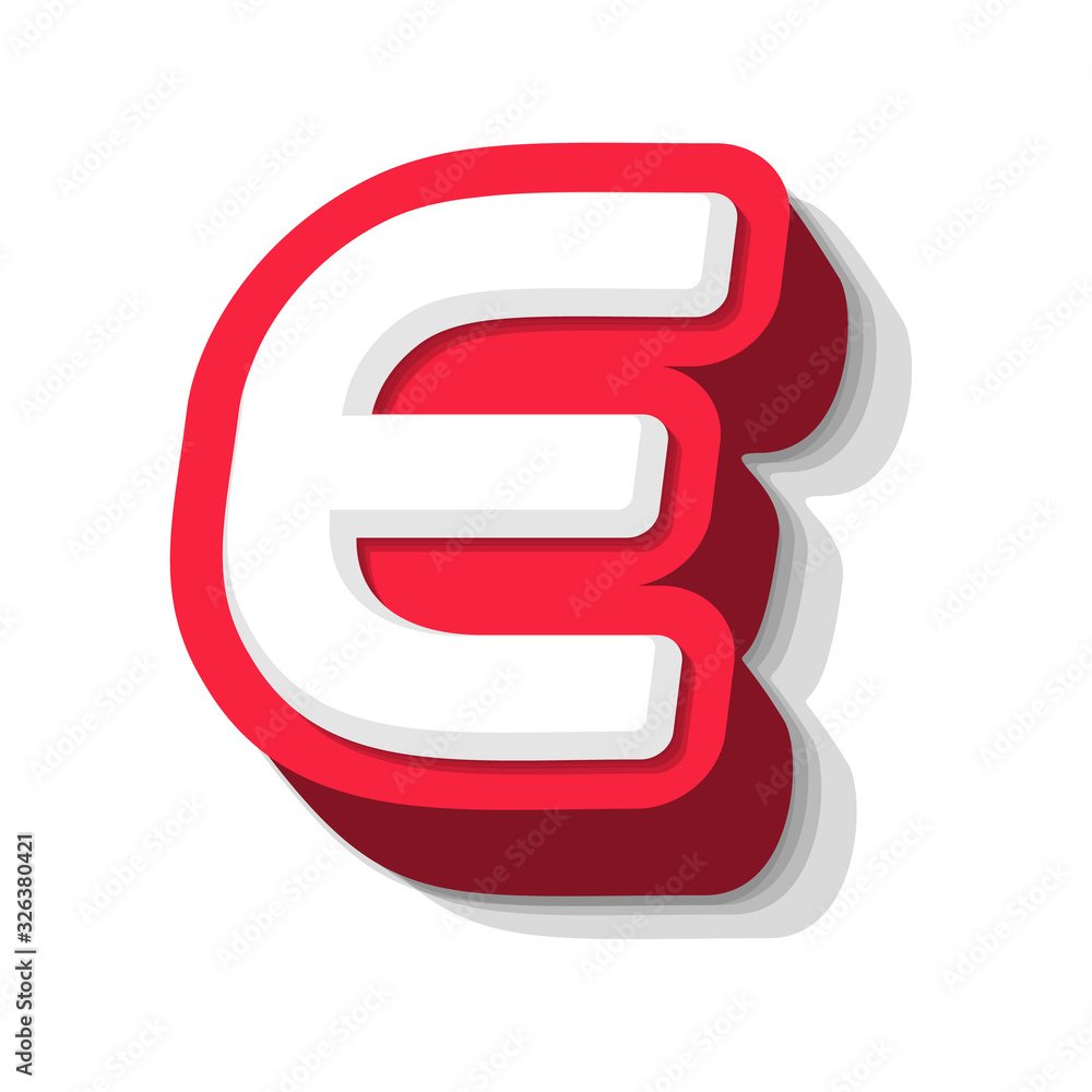 3D bold funny letter E, heavy type for modern super hero monogram ...