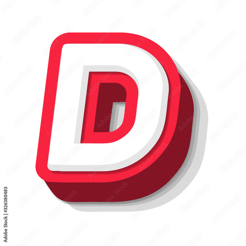 3D bold funny letter D, heavy type for modern super hero monogram ...