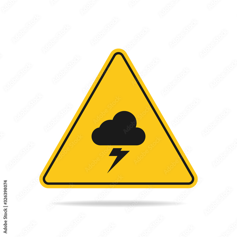 The triangular warning sign of a thunderstorm threat with lightning and ...