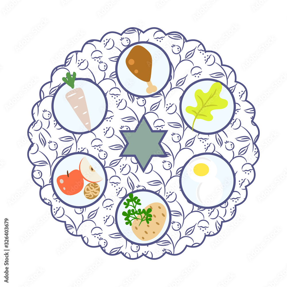 Passover seder plate with food cartoon vector illustration. Stock ...