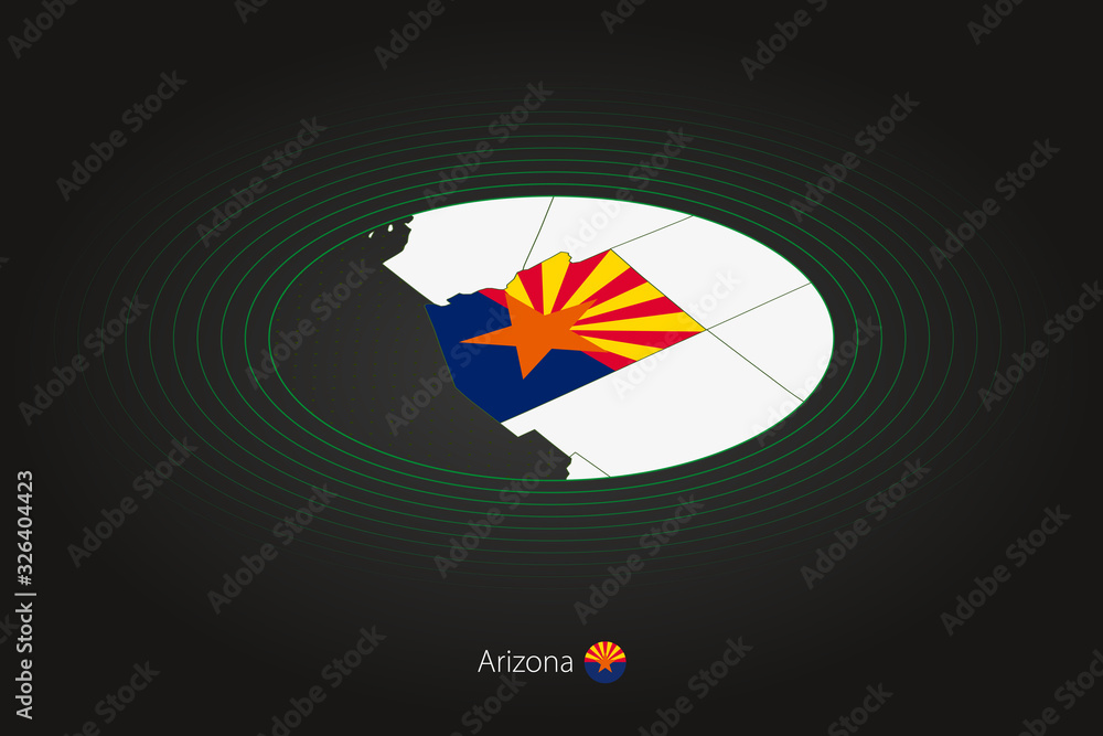 Arizona map in dark color, oval map with neighboring US states. Stock ...