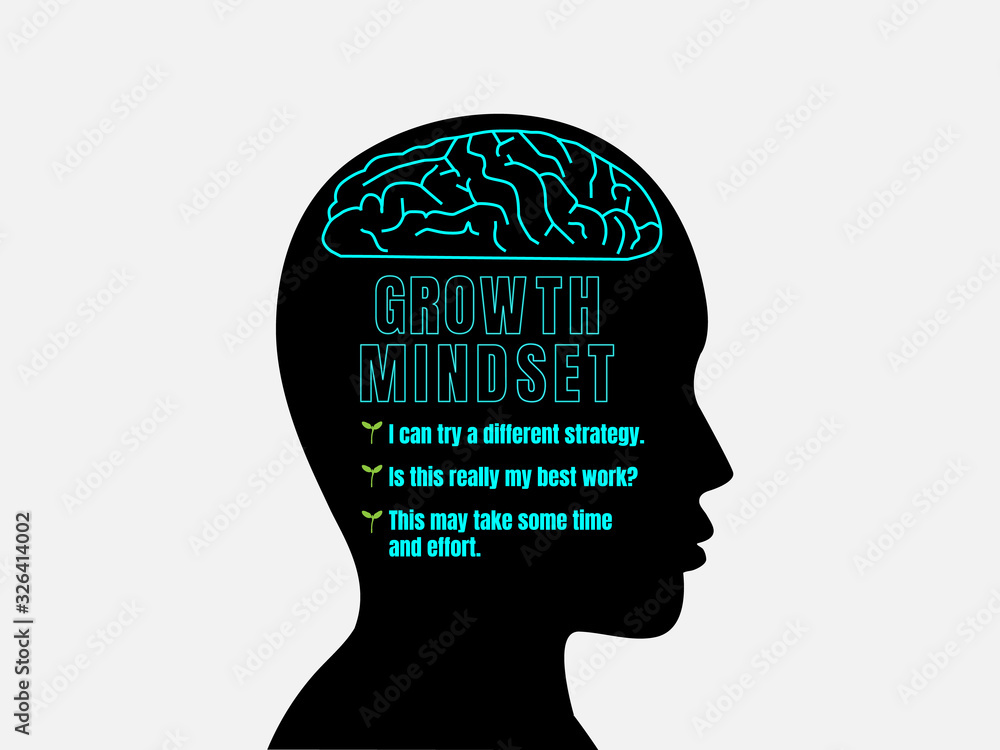 Human head with brain inside. Growth mindset. positive growth. Green ...