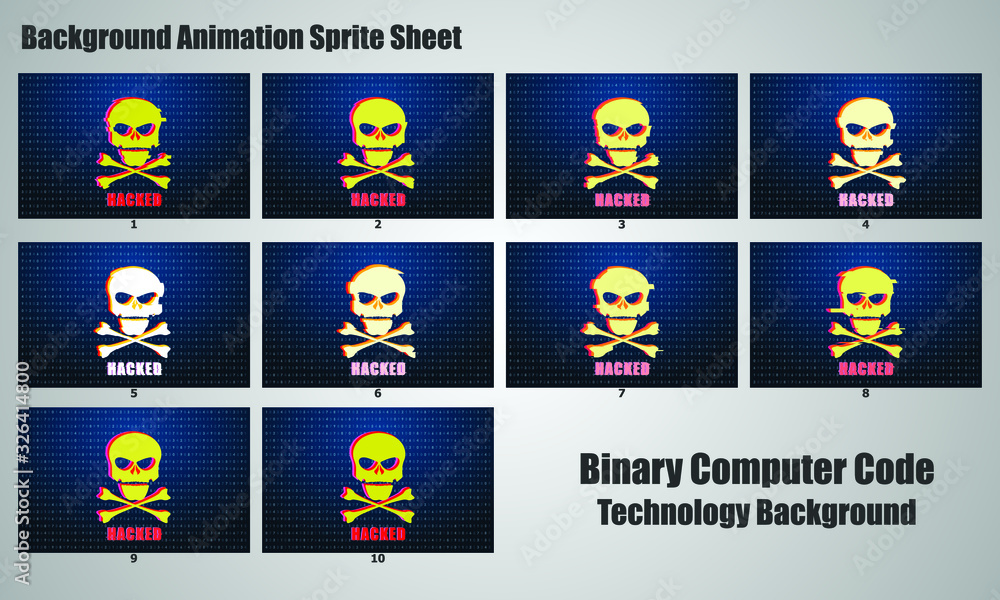 Digital Binary Data And Streaming Binary Code Animated Background Sprite Sheet With Hacked