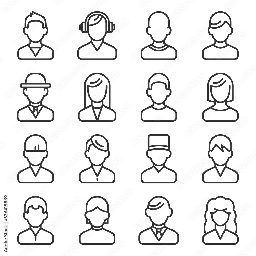 User Icons set on White Background. Line Style Vector Stock Vector ...