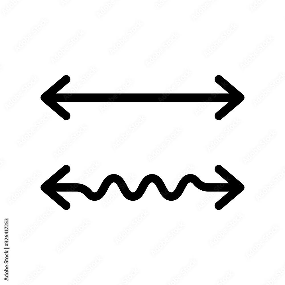 Wavy and straight double arrow. Thick linear icon. 2 side arrows for ...