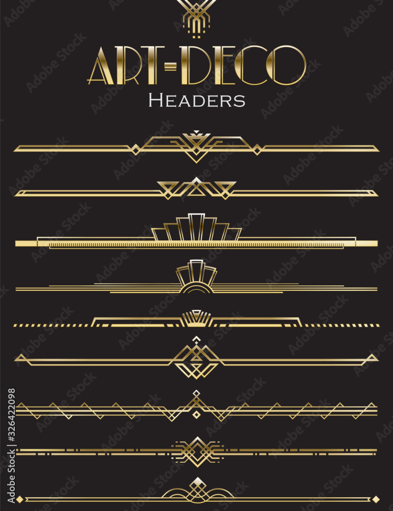 Golden Art Deco headers. Set of headers made in the Art-Deco style ...