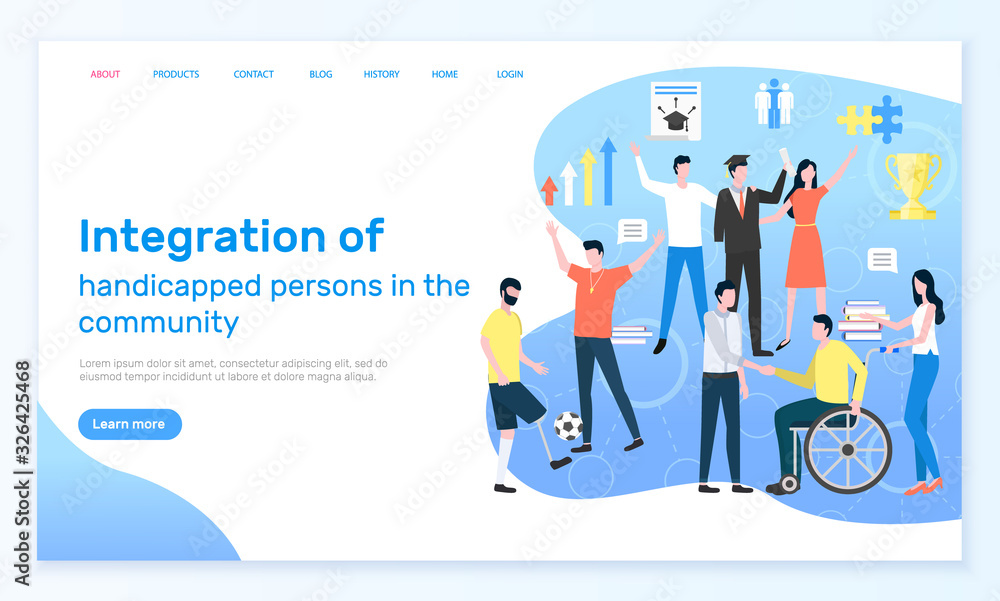 Integration of handicapped people in community, disabled person sitting ...