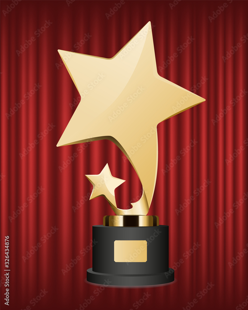 Trophy for actor or actress vector, isolated prize on red curtain ...