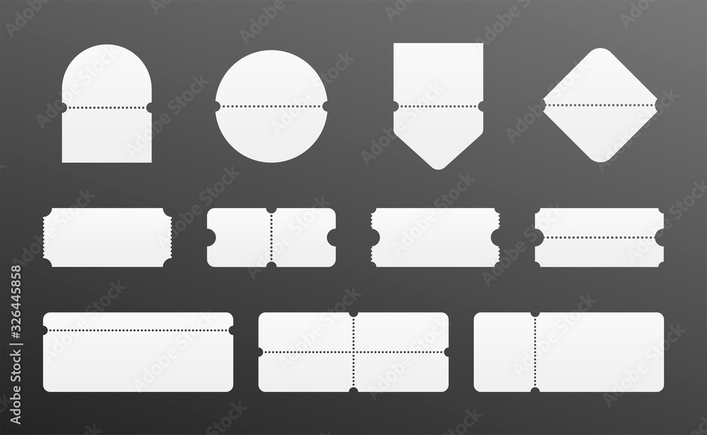 Tear off ticket set. Blank coupon collection. Event entry or boarding ...