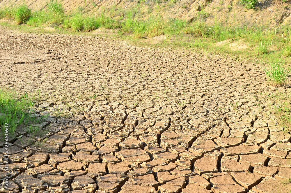 Dry lake or swamp in the process of drought and lack of rain or ...