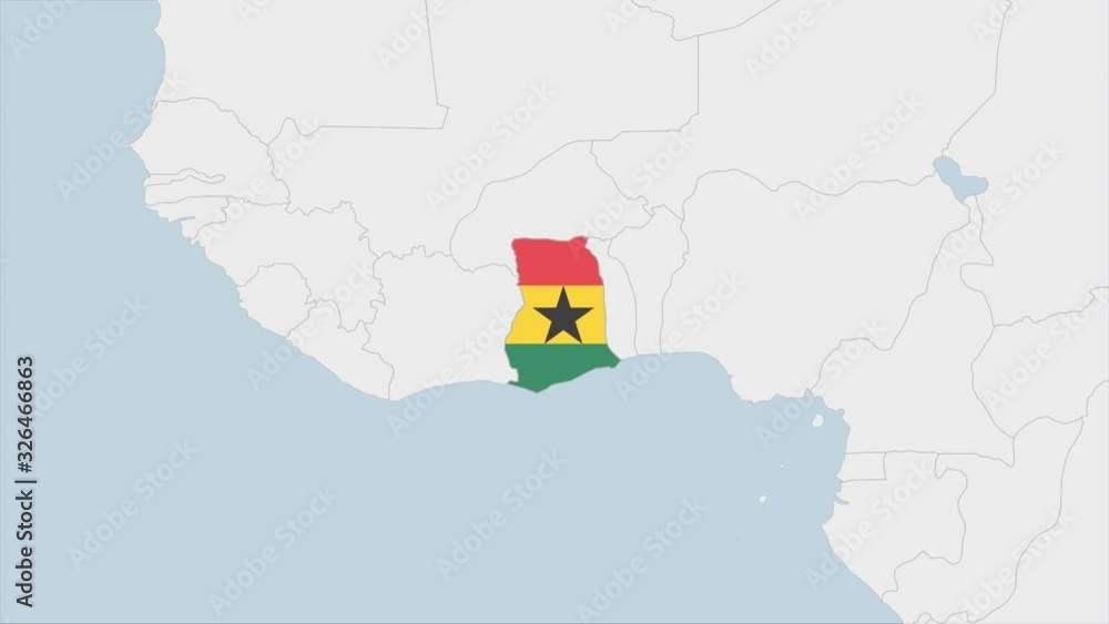 Ghana map highlighted in Ghana flag colors and pin of country capital ...