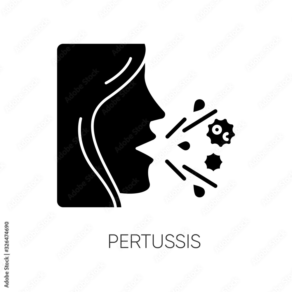 Pertussis black glyph icon. Respiratory bacterial infection, whooping ...