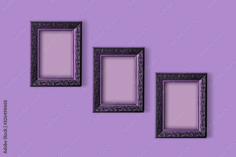 Retro and floral frame set on the wall. Blank frames. Embossed picture ...