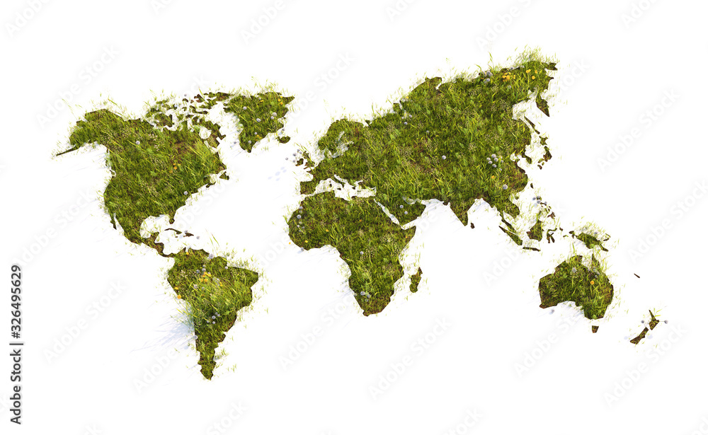 World Map grass field - 3D illustration Stock Illustration | Adobe Stock