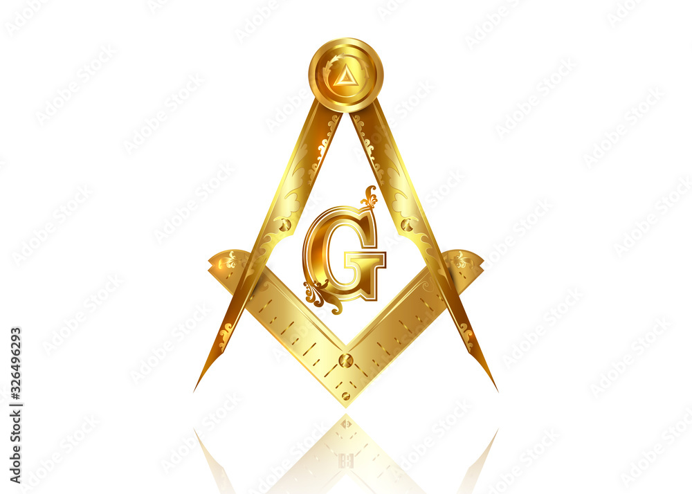 Gold freemasonry emblem - the masonic square and compass symbol. All ...