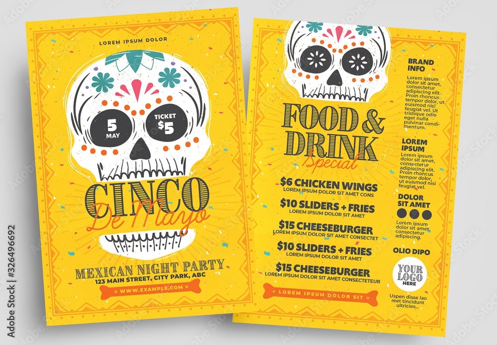 Cinco De Mayo Flyer Layout with Calacas Skull Illustrations Stock ...