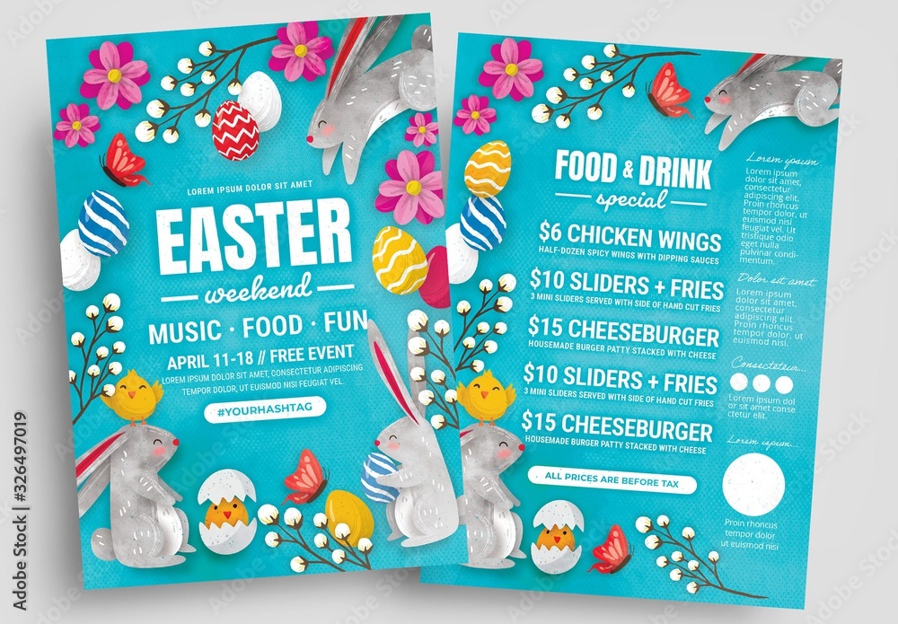 Easter Flyer Layout with Rabbit and Egg Illustrations Stock Template ...