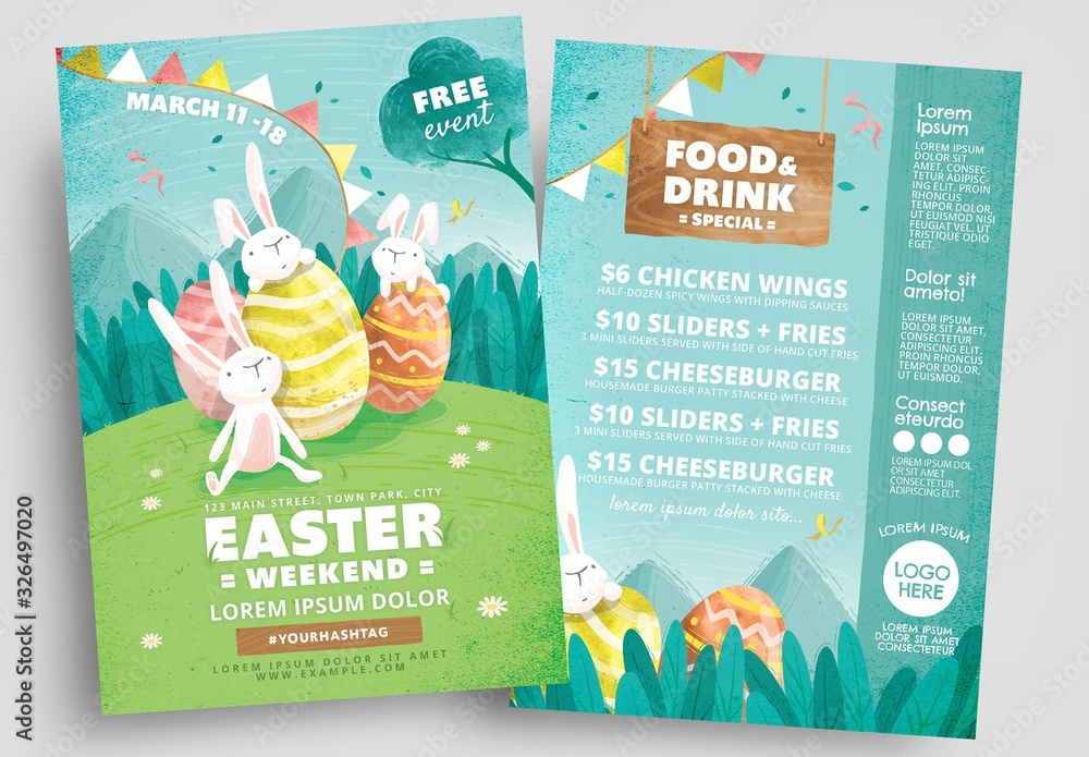 Easter Flyer Layout with Rabbit and Egg Illustrations Stock Template ...