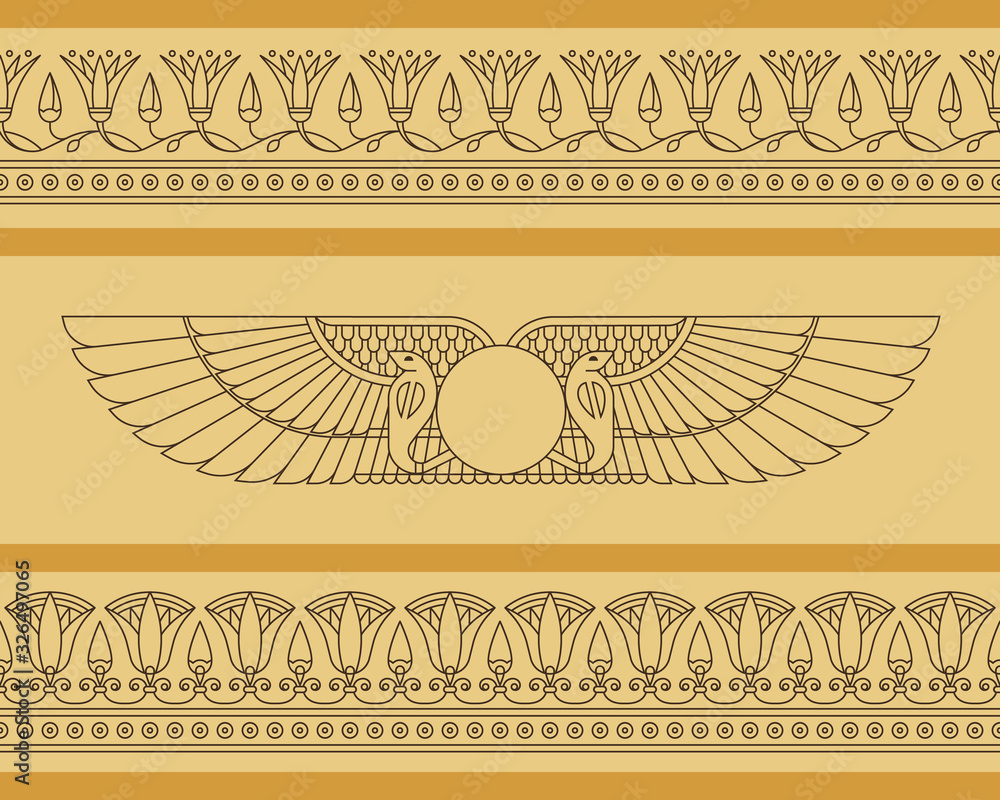 Vector seamless horizontal pattern of winged disk in egyptian style ...