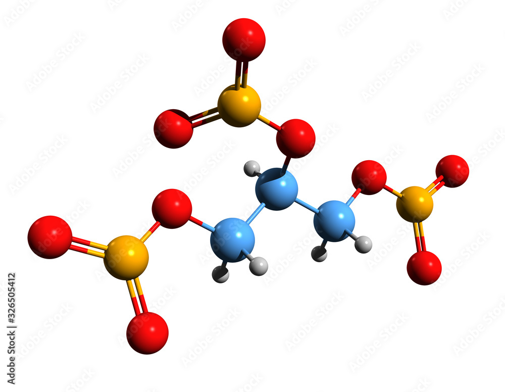 3D image of nitroglycerine skeletal formula - molecular chemical ...