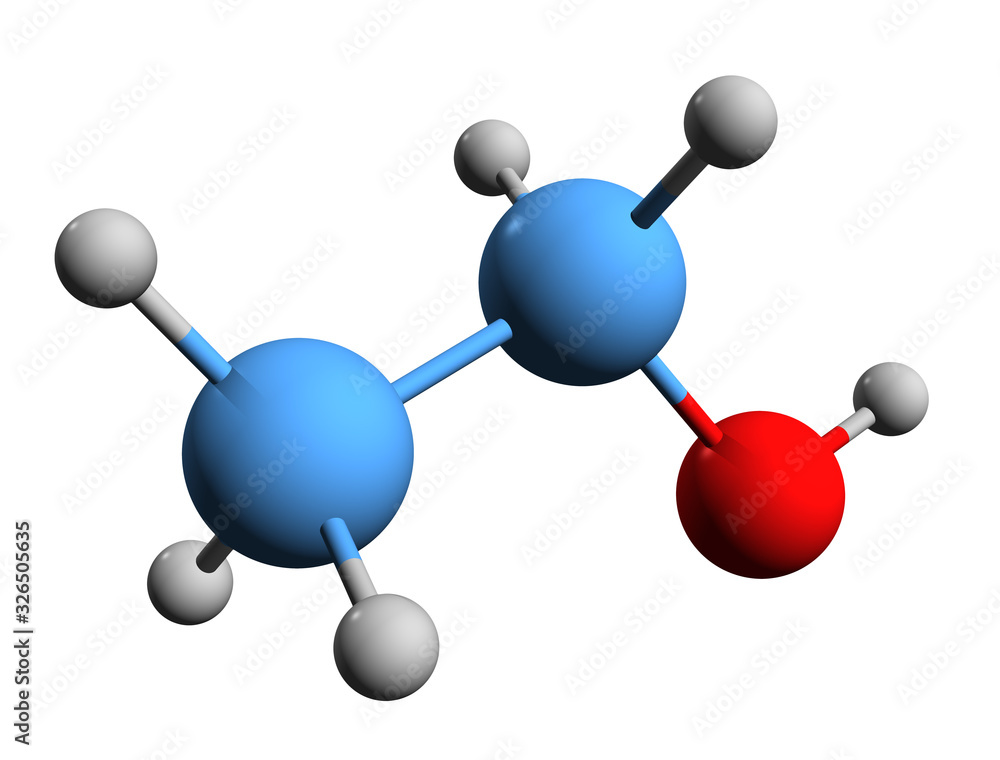 3D image of ethanol skeletal formula - molecular chemical structure of ...