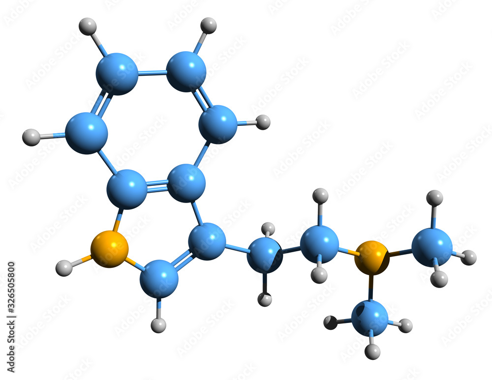 3D image of dimethyltryptamine skeletal formula - molecular chemical ...