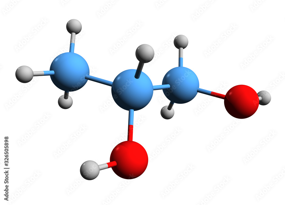 3D image of propylene glycol skeletal formula - molecular chemical ...