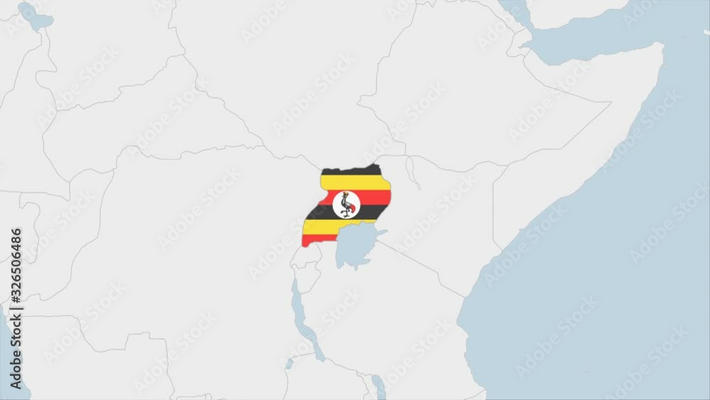 Uganda map highlighted in Uganda flag colors and pin of country capital Kampala. Stock Video ...