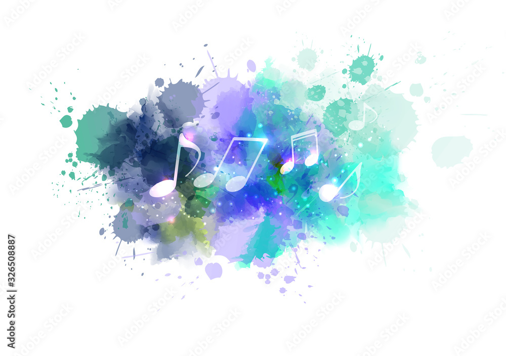 Music notes on watercolor splash background Stock Vector | Adobe Stock
