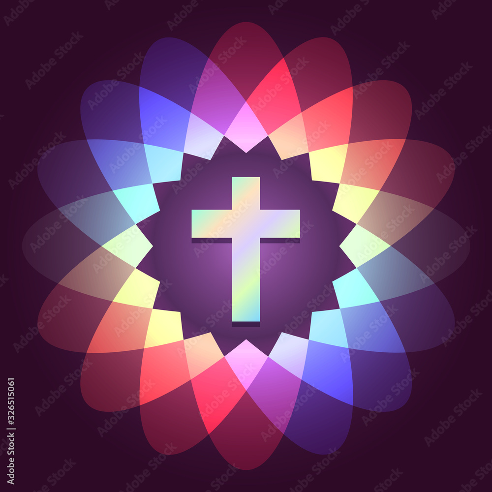 Christian church vector logo. Holy star light icon with Cross. Sign for ...
