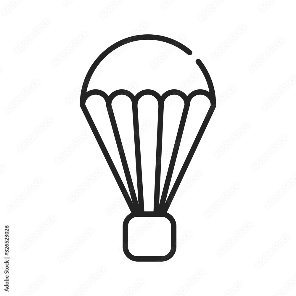 Parachutism black line icon on white background. Extreme. Flying in the ...