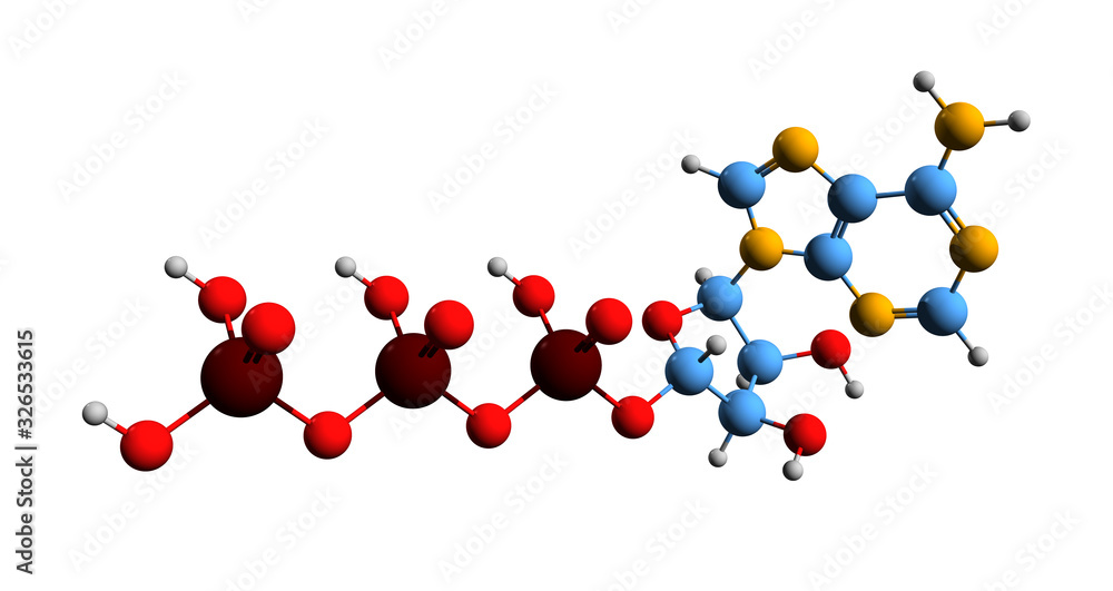 3D image of ATP skeletal formula - molecular chemical structure of ...