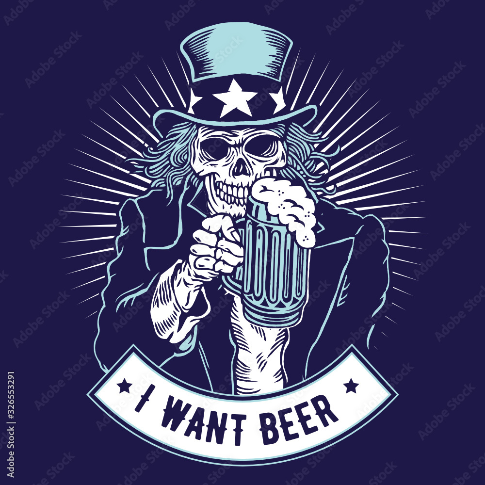 Uncle Sam Skull Holding Glass of Beer Stock Vector | Adobe Stock