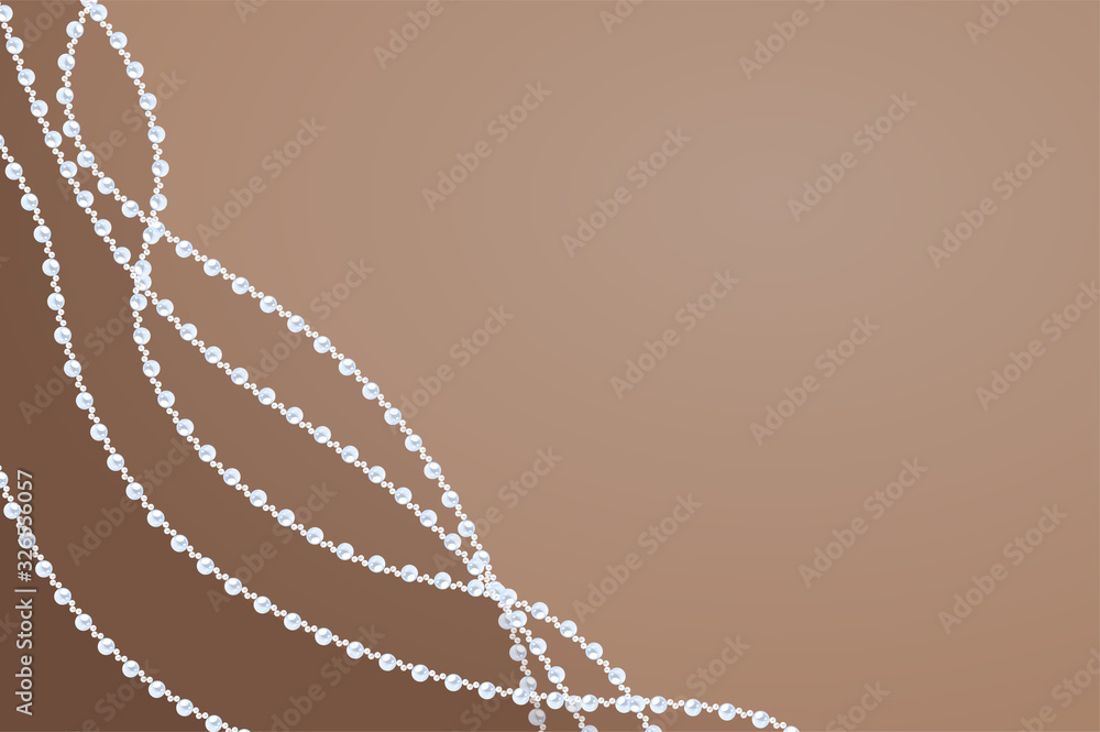 Pearl string corner template. Biege background with wavy strings of ...