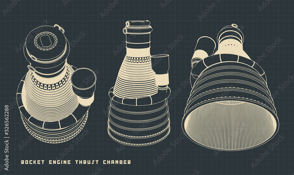 Rocket engine thrust chamber blueprints Stock Vector | Adobe Stock