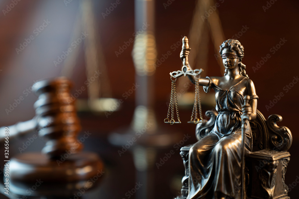 Lawyers office concept. Law symbols composition: gavel, scale and ...