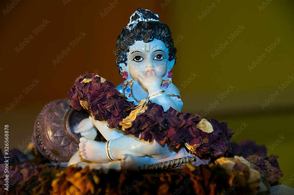 little krishna figurine in flowers Stock Photo | Adobe Stock