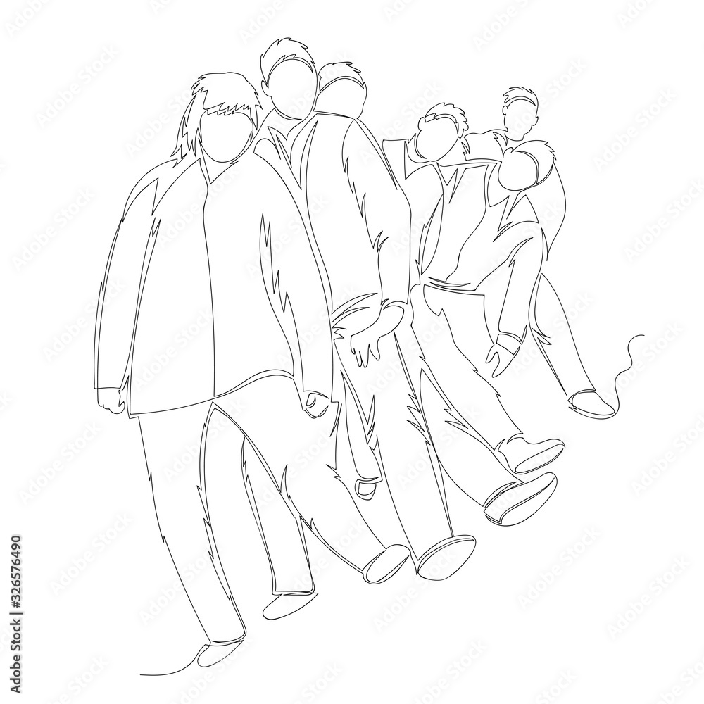 people dance. the people in line. vector contour image of a group of ...
