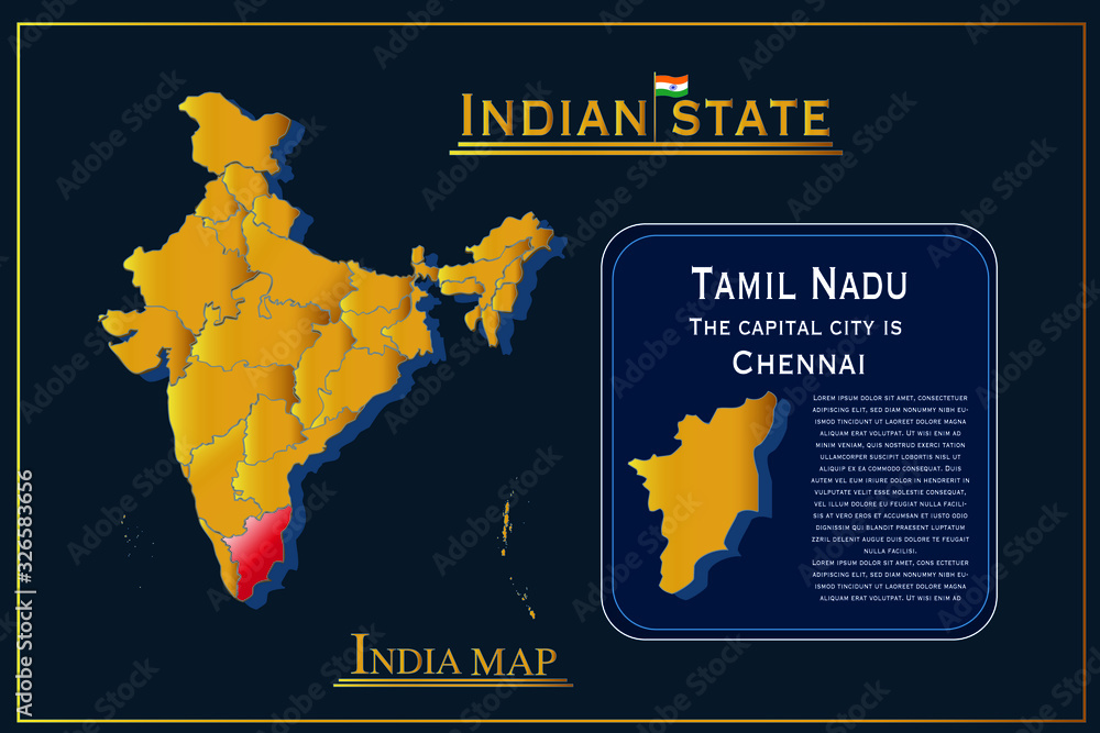 Detailed vector India country outline border map on background.Tamil ...