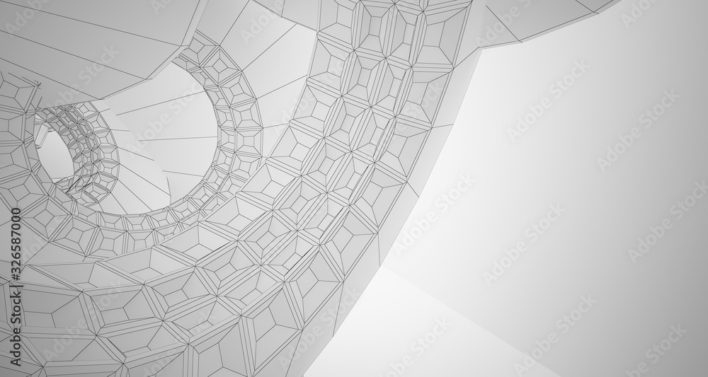 Abstract drawing architectural background. White interior with discs ...