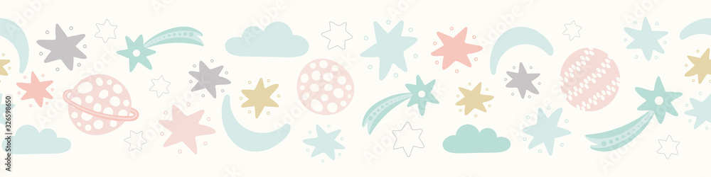 Space pattern banner design in pastel colours. Cute vector solar system ...